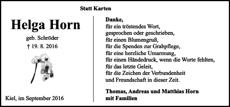 Traueranzeigen von Helga Horn | trauer-anzeigen.de