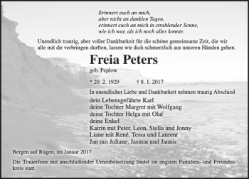 Traueranzeigen von Freia Peters | trauer-anzeigen.de