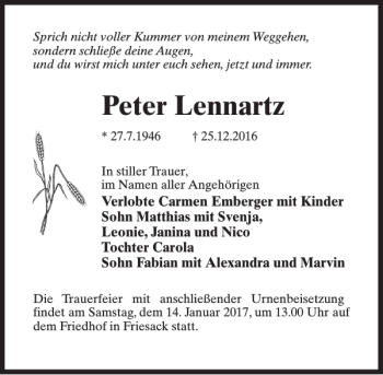 Traueranzeigen von Peter Lennartz | trauer-anzeigen.de
