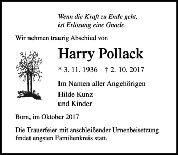 Traueranzeigen von Harry Pollack | trauer-anzeigen.de