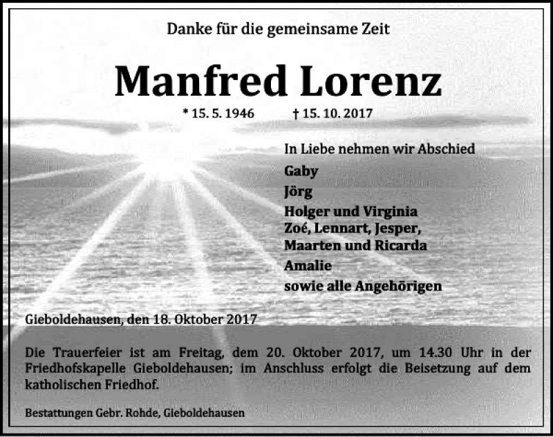 Traueranzeigen von Manfred Lorenz | trauer-anzeigen.de