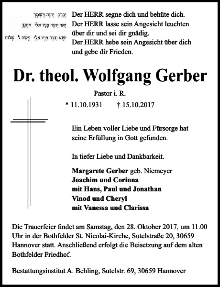 Traueranzeigen von Wolfgang Gerber | trauer-anzeigen.de