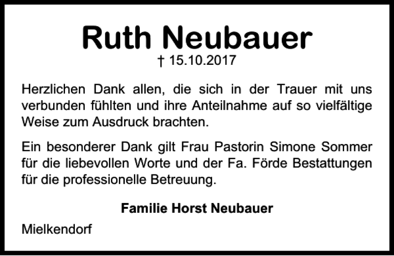 Traueranzeigen von Ruth Neubauer | trauer-anzeigen.de