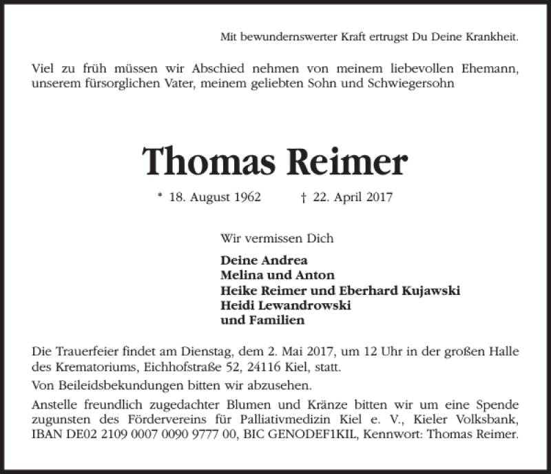 Traueranzeigen von Thomas Reimer | trauer-anzeigen.de