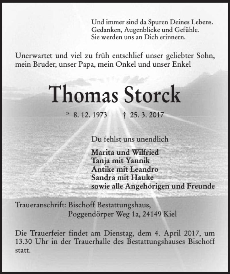 Traueranzeigen von Thomas Storck | trauer-anzeigen.de