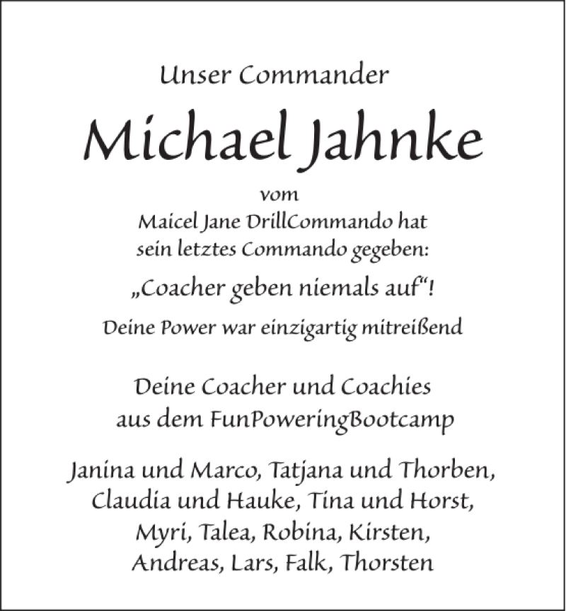 Traueranzeigen von Michael Jahnke | trauer-anzeigen.de