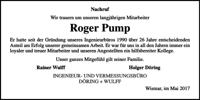 Traueranzeigen von Roger Pump | trauer-anzeigen.de
