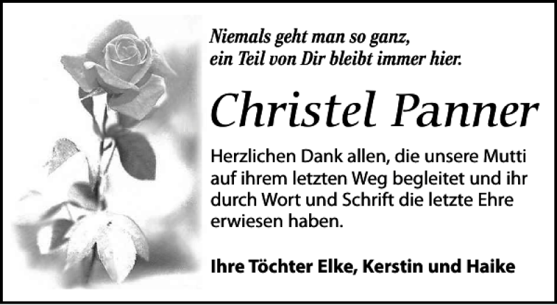 Traueranzeigen von Christel Panner | trauer-anzeigen.de