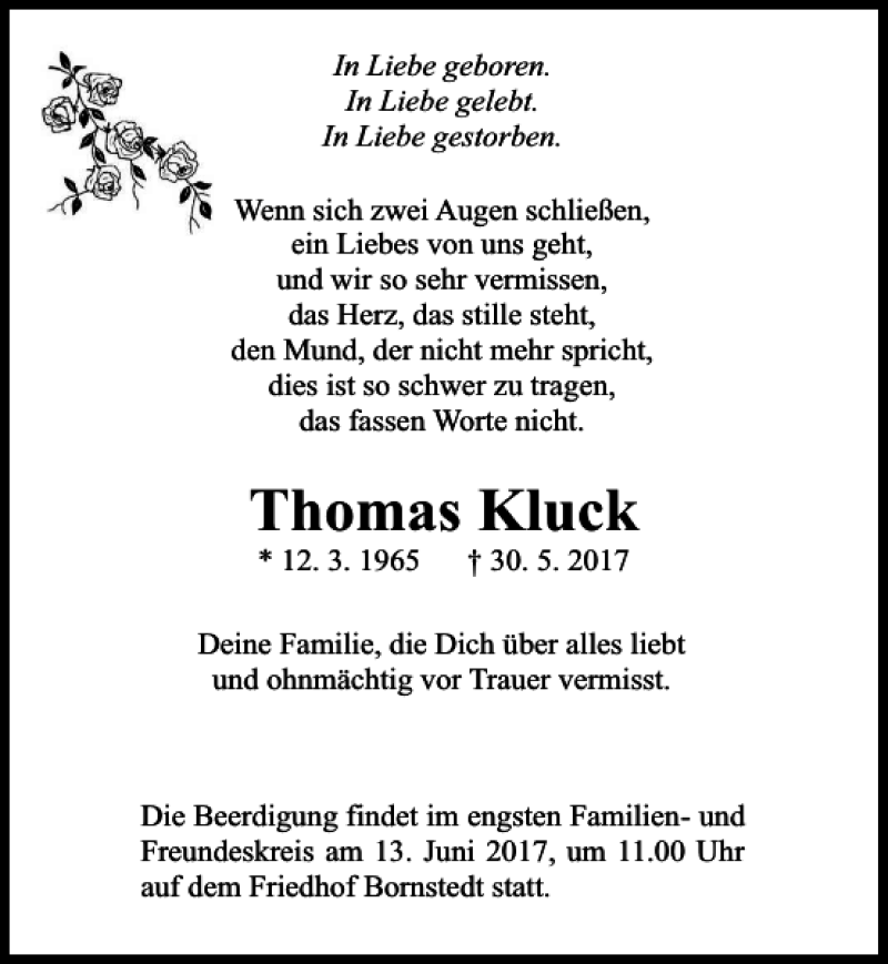 Traueranzeigen von Thomas Kluck | trauer-anzeigen.de