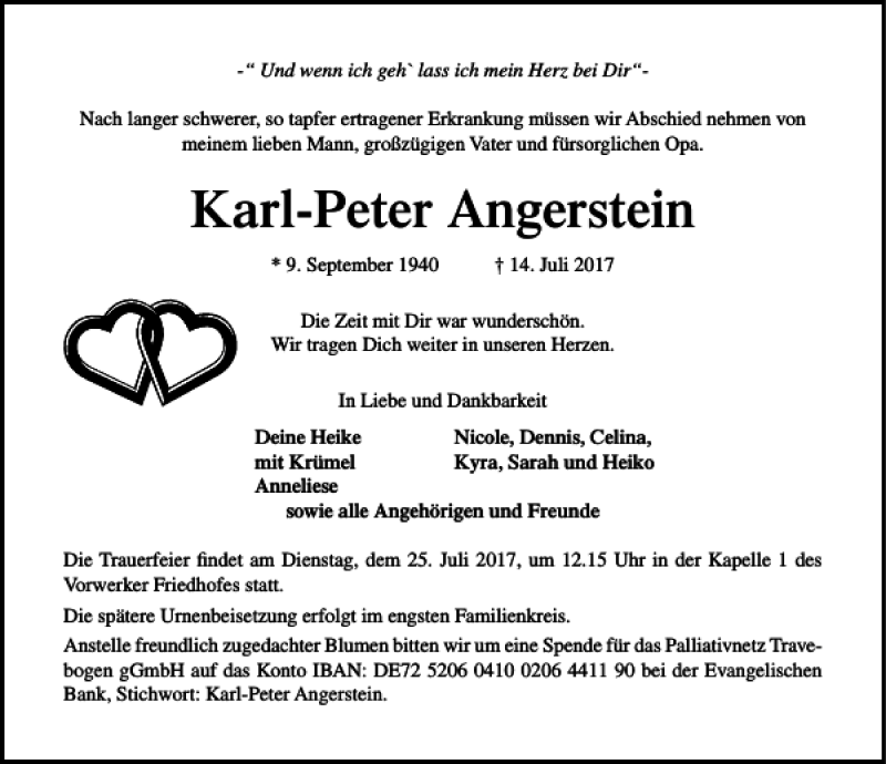 Traueranzeigen von Karl-Peter Angerstein | trauer-anzeigen.de