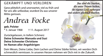 Traueranzeigen von Andrea Focke | trauer-anzeigen.de