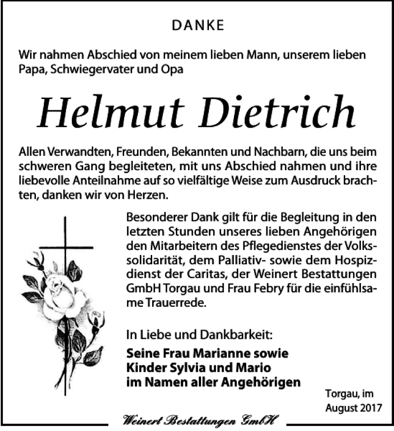Traueranzeigen von Helmut Dietrich | trauer-anzeigen.de