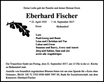 Traueranzeigen von Eberhard Fischer | trauer-anzeigen.de