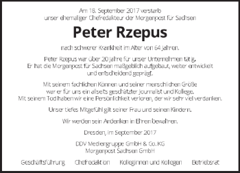 Traueranzeigen von Peter Rzepus | trauer-anzeigen.de