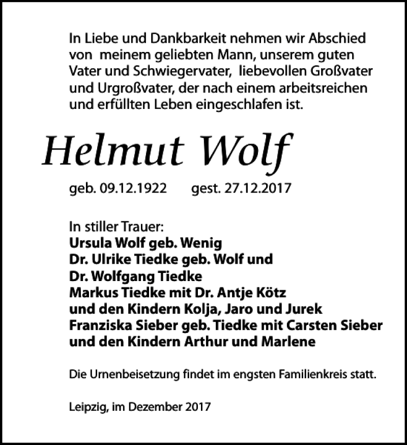 Traueranzeigen von Helmut Wolf | trauer-anzeigen.de