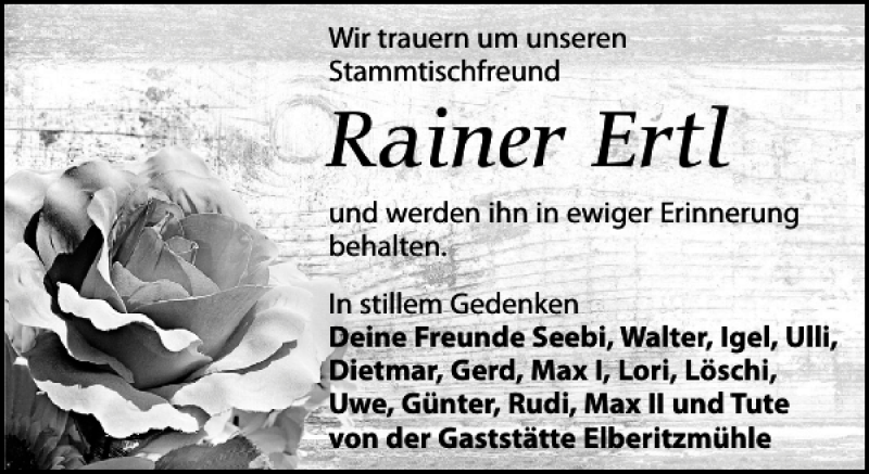 Traueranzeigen von Rainer Ertl | trauer-anzeigen.de