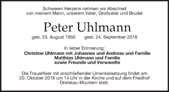 Traueranzeigen von Peter Uhlmann | trauer-anzeigen.de