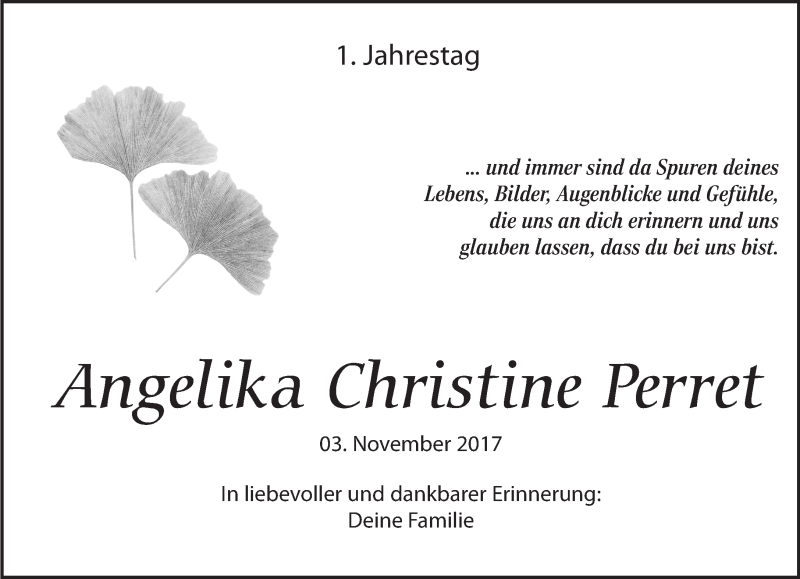 Traueranzeigen von Angelika Christine Perret | trauer-anzeigen.de