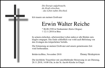 Traueranzeigen von Erwin Walter Reiche | trauer-anzeigen.de