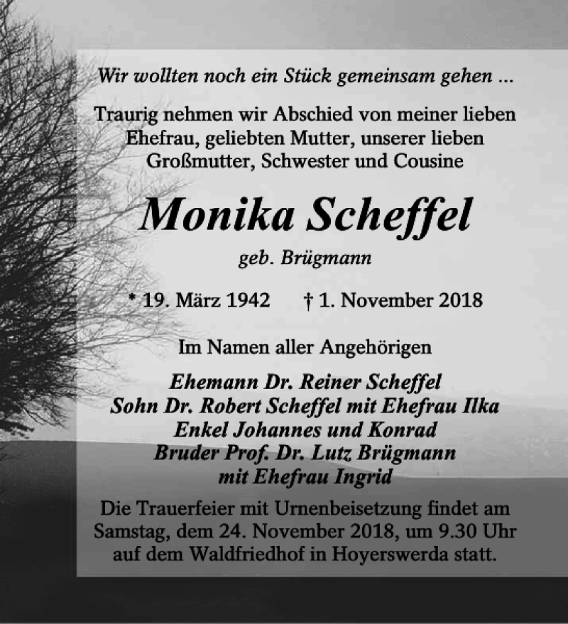 Traueranzeigen von Monika Scheffel | trauer-anzeigen.de