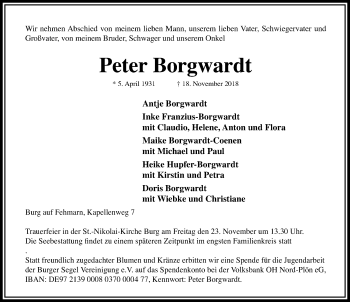Traueranzeigen von Peter Borgwardt | trauer-anzeigen.de