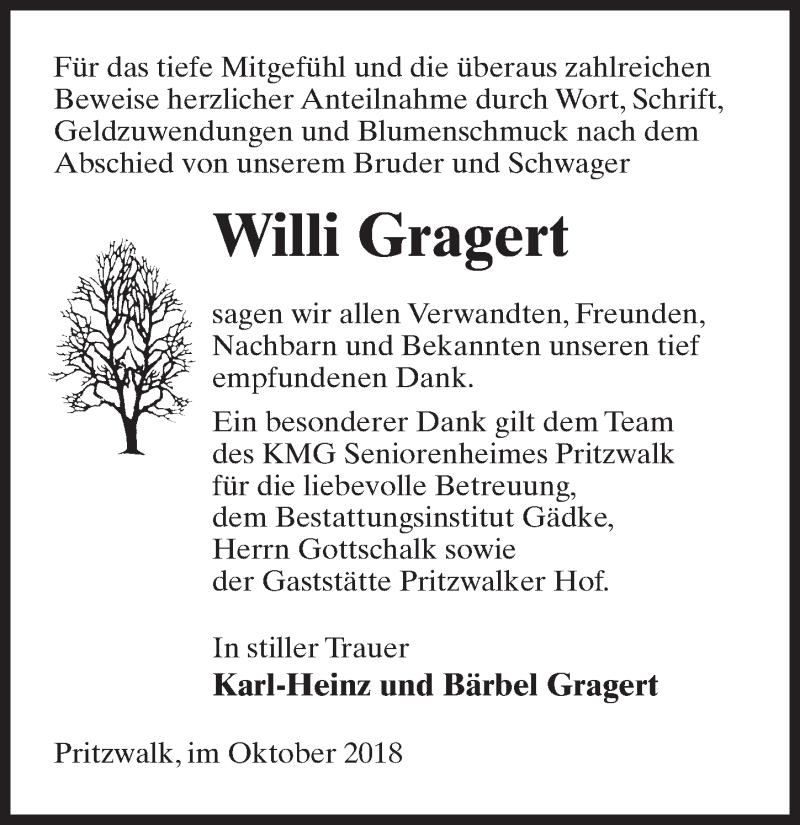 Traueranzeigen von Willi Gragert | trauer-anzeigen.de