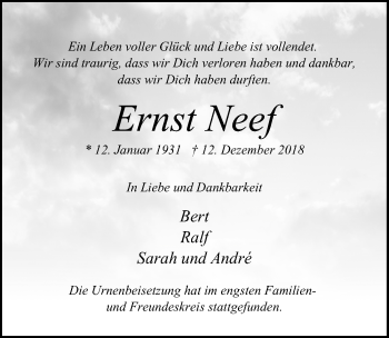Traueranzeigen von Ernst Neef | trauer-anzeigen.de