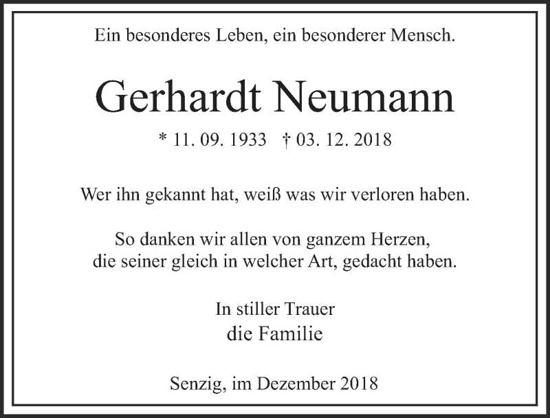 Traueranzeigen von Gerhardt Neumann | trauer-anzeigen.de