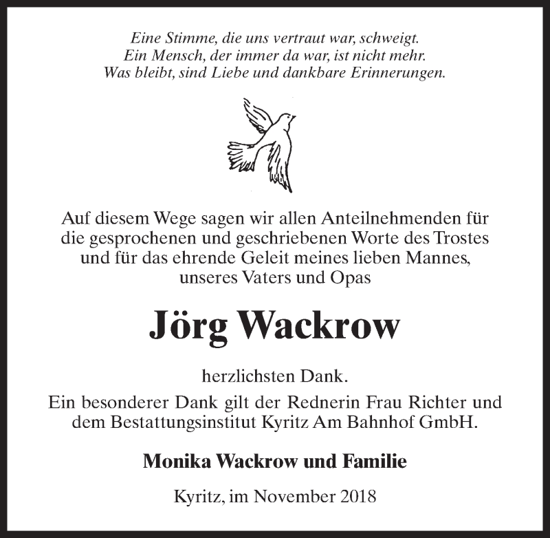 Traueranzeigen von Jörg Wackrow | trauer-anzeigen.de