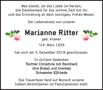 Traueranzeigen von Marianne Ritter | trauer-anzeigen.de