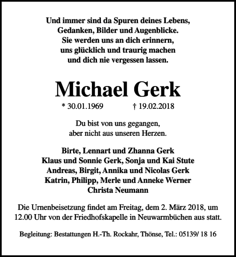 Traueranzeigen von Michael Gerk | trauer-anzeigen.de