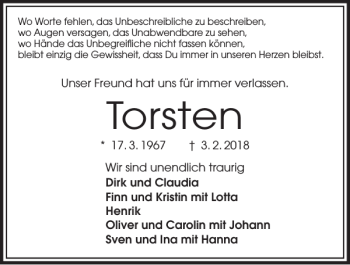 Traueranzeigen von Torsten Döbel | trauer-anzeigen.de