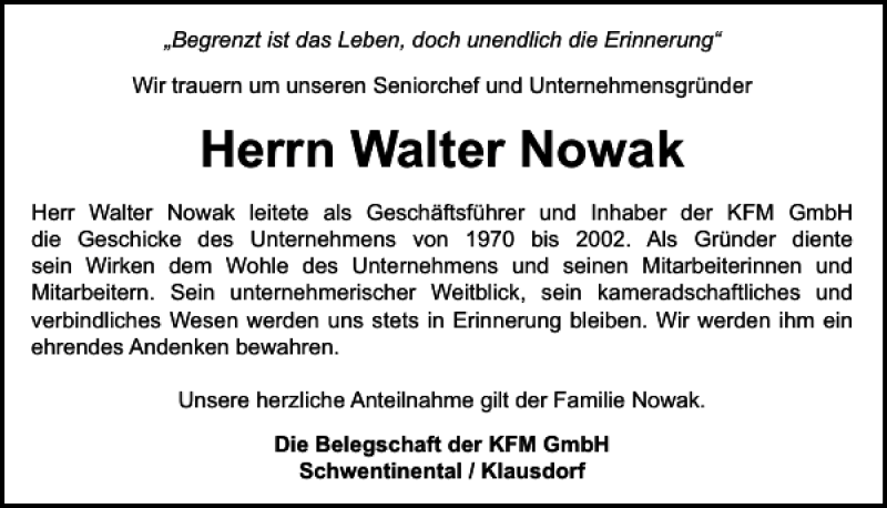 Traueranzeigen von Walter Nowak | trauer-anzeigen.de
