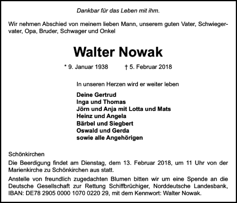 Traueranzeigen von Walter Nowak | trauer-anzeigen.de