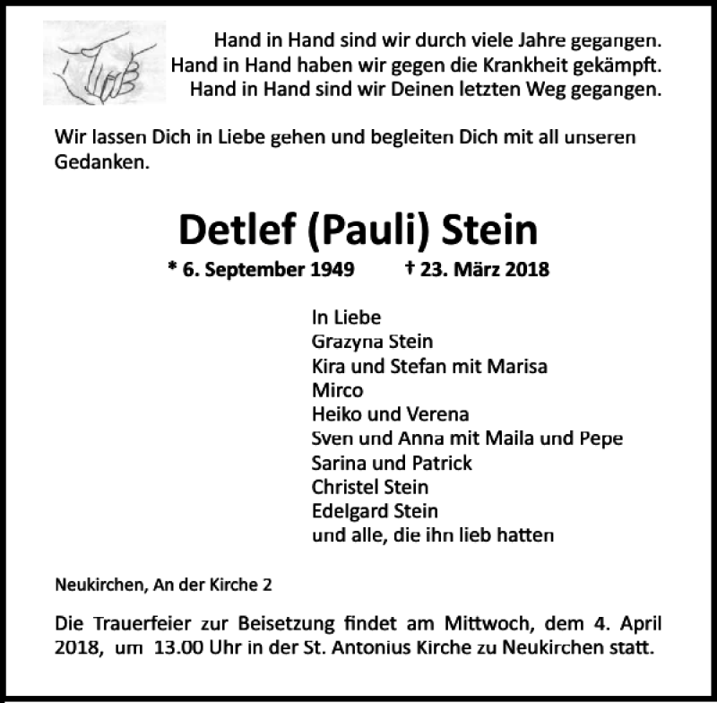 Traueranzeigen von Detlef Pauli Stein | trauer-anzeigen.de