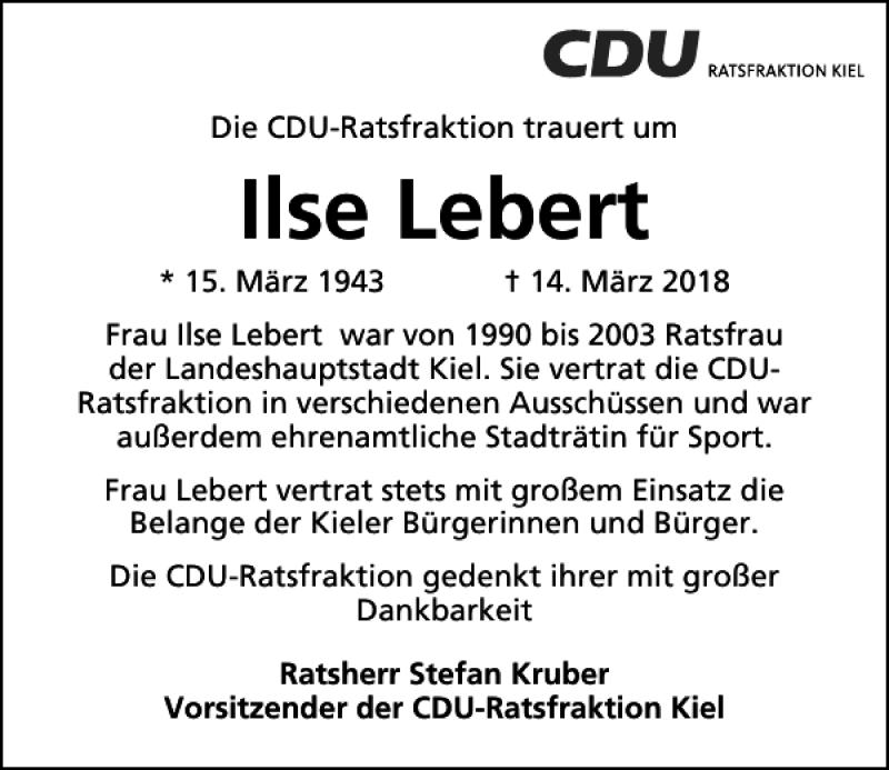 Traueranzeigen von Ilse Lebert | trauer-anzeigen.de