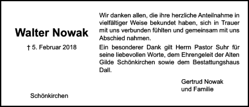 Traueranzeigen von Walter Nowak | trauer-anzeigen.de
