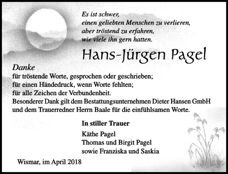 Traueranzeigen von Hans-Jürgen Pagel | trauer-anzeigen.de