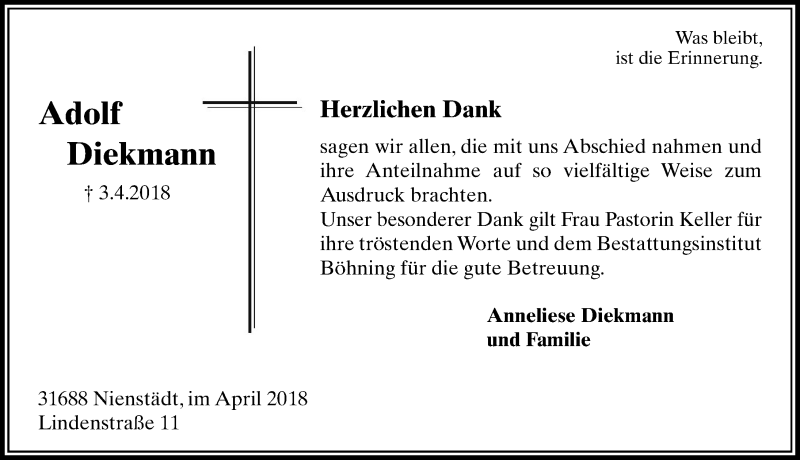 Traueranzeigen von Adolf Diekmann | trauer-anzeigen.de