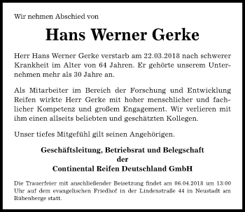 Traueranzeigen von Hans Werner Gerke | trauer-anzeigen.de