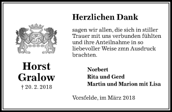 Traueranzeigen von Horst Gralow | trauer-anzeigen.de
