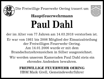 Traueranzeigen von Paul Dahl | trauer-anzeigen.de