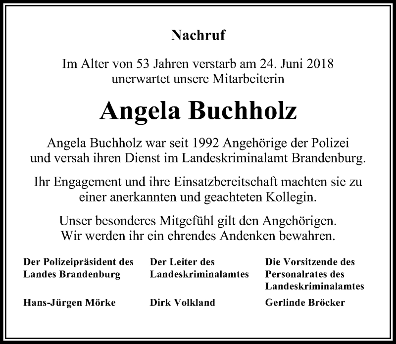 Traueranzeigen von Angela Buchholz | trauer-anzeigen.de