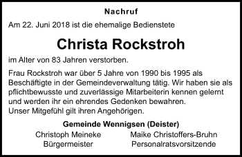 Traueranzeigen von Christa Rockstroh | trauer-anzeigen.de