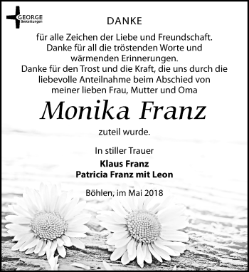 Traueranzeigen von Monika Franz | trauer-anzeigen.de