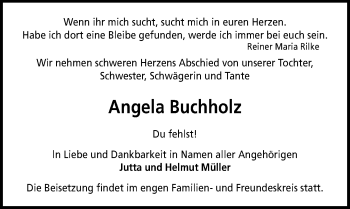 Traueranzeigen von Angela Buchholz | trauer-anzeigen.de