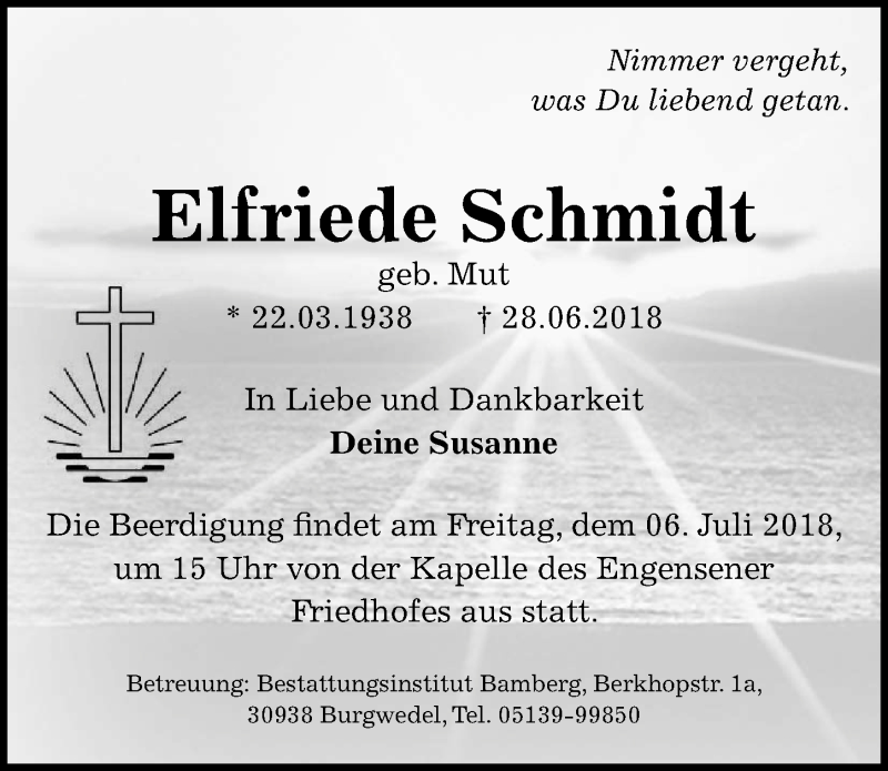 Traueranzeigen von Elfriede Schmidt | trauer-anzeigen.de