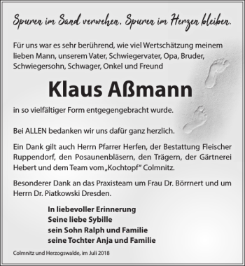 Traueranzeigen von Klaus Aßmann | trauer-anzeigen.de