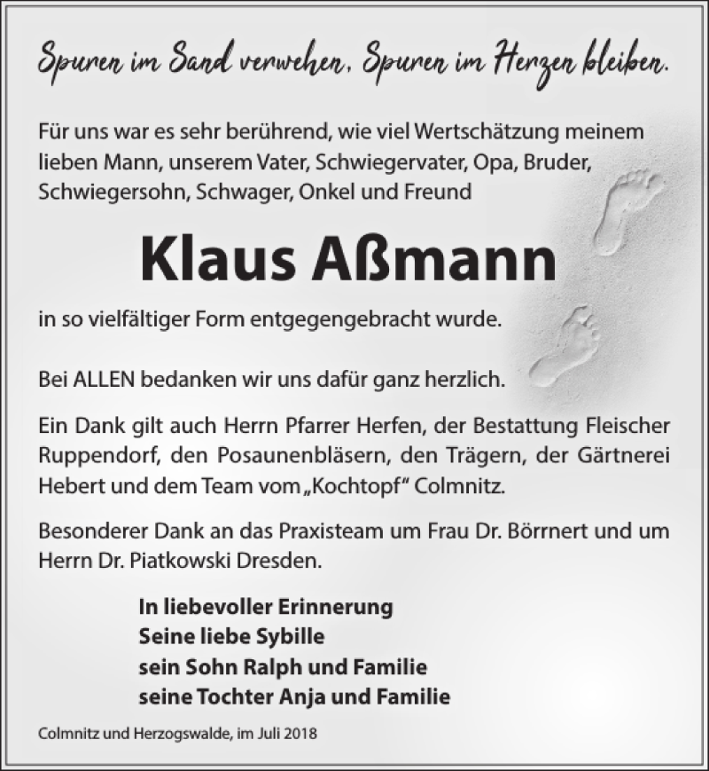 Traueranzeigen von Klaus Aßmann | trauer-anzeigen.de