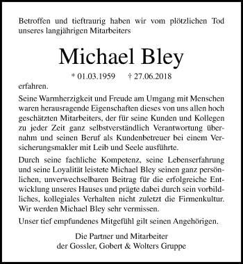 Traueranzeigen von Michael Bley | trauer-anzeigen.de